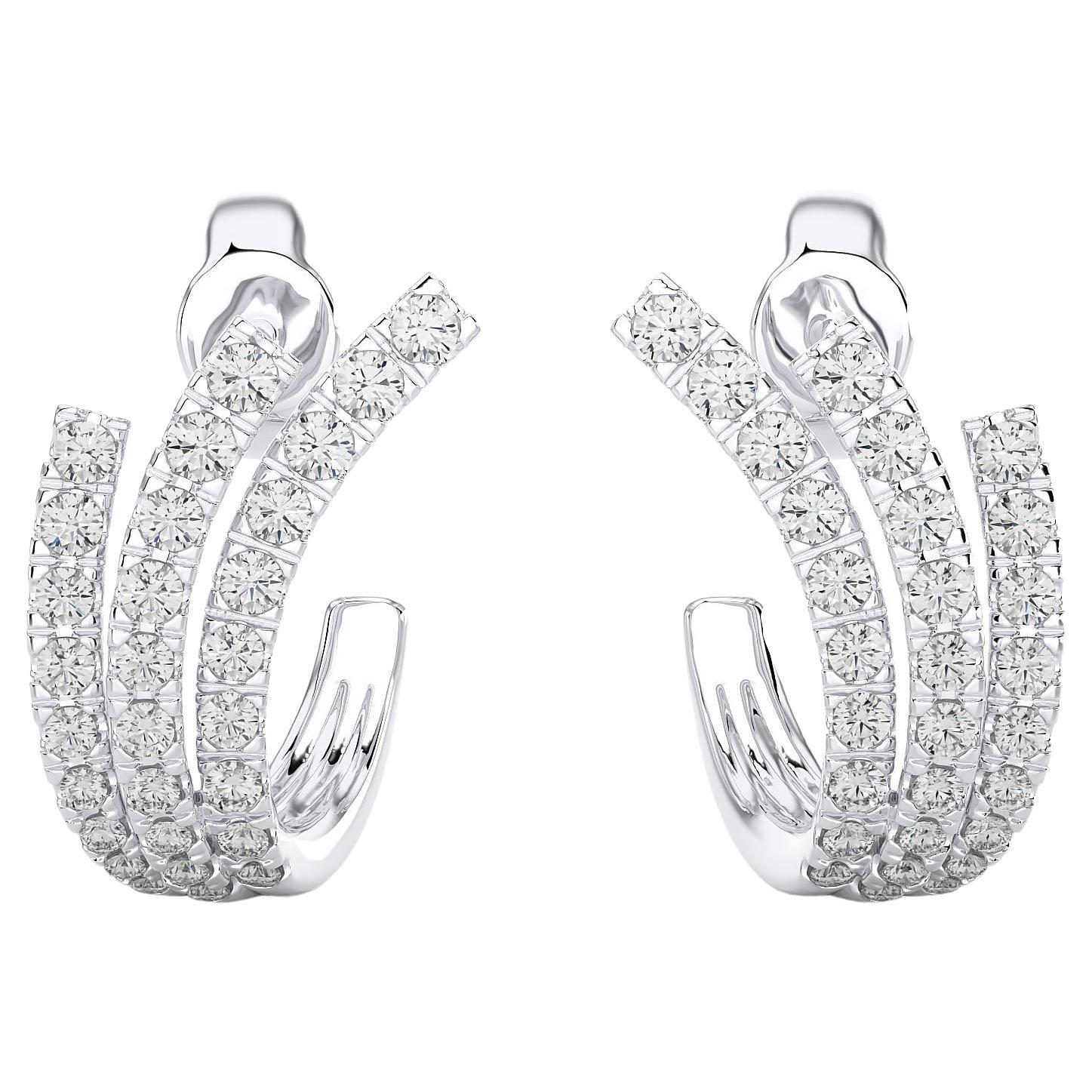 14KW Gold - Modern Three-Row Split Diamond Huggie Earrings. (0.72 Ct) For Sale at 1stDibs