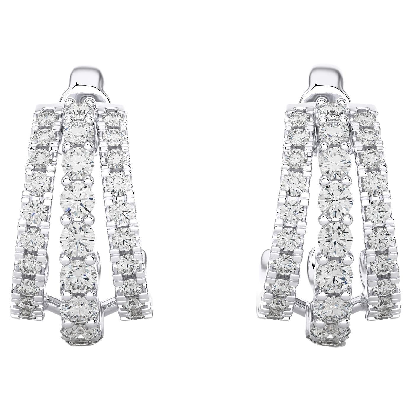 14KW Gold - Modern Three-Row Split Diamond Huggie Earrings. (0.72 Ct ...
