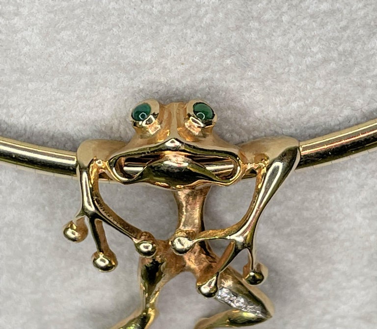 14KY Emerald, Diamond Frog Slide Pendant For Sale at 1stDibs