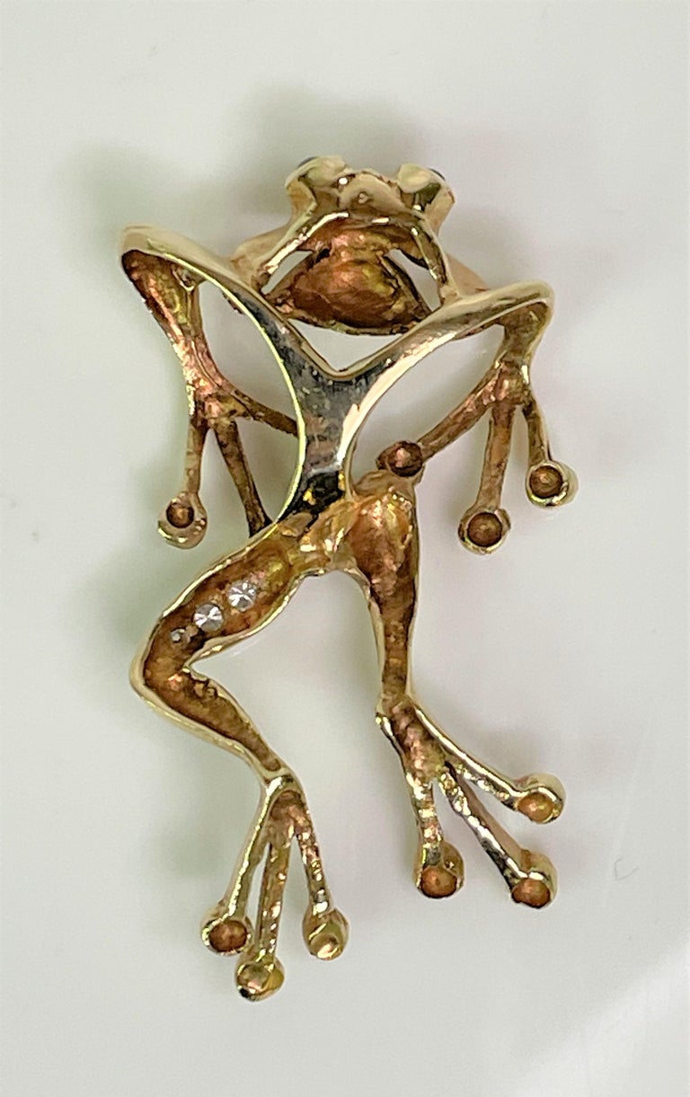 14KY Emerald, Diamond Frog Slide Pendant For Sale at 1stDibs