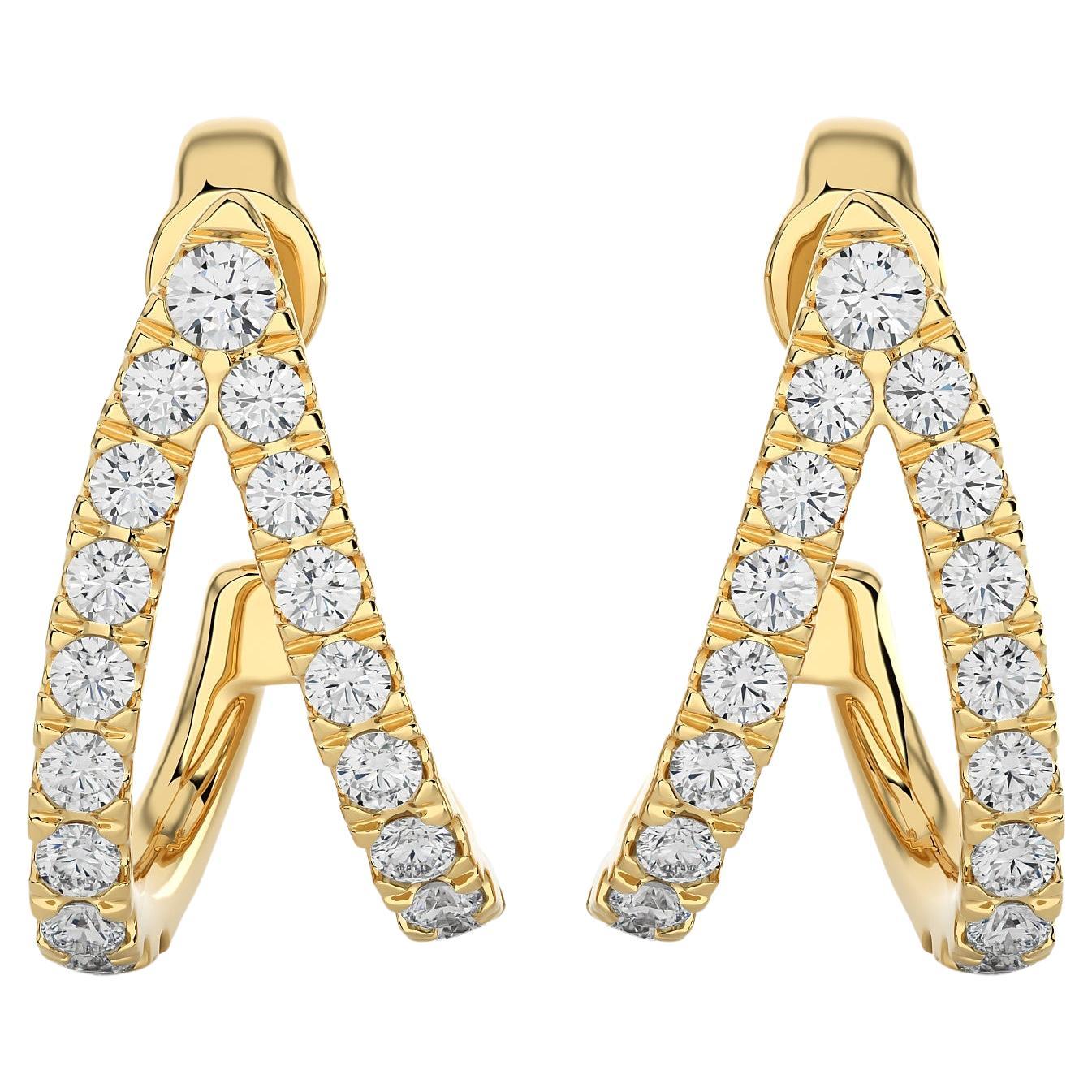 14KY Gold - Modern Two-Row Split Diamond Huggie Earrings. (0.38 Ct) For Sale at 1stDibs