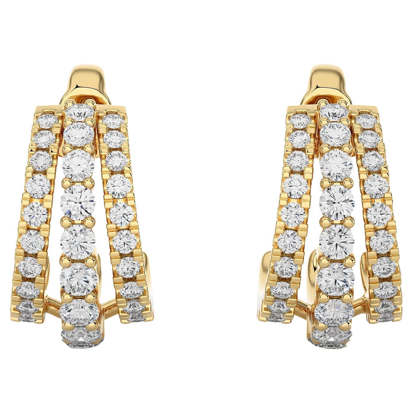 14KY Gold - Modern Two-Row Split Diamond Huggie Earrings. (0.38 Ct) For Sale at 1stDibs