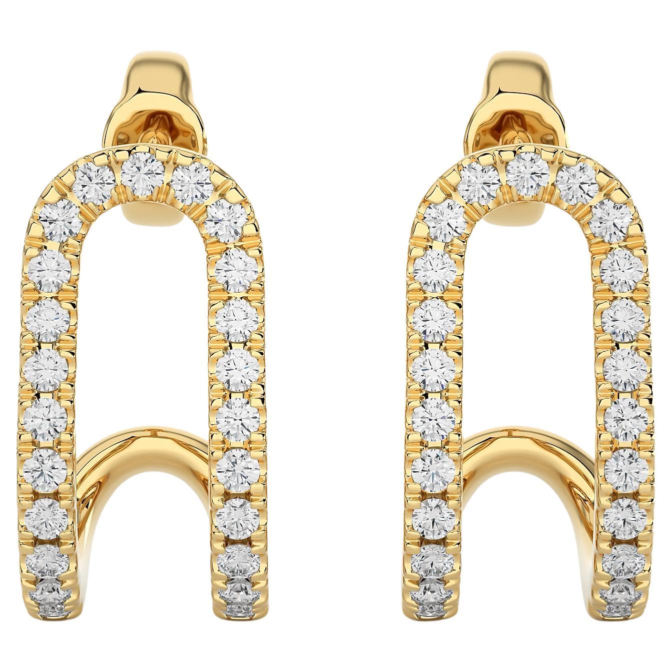 14KY Gold - Modern Two-Row Split Diamond Huggie Earrings. (0.38 Ct) For ...