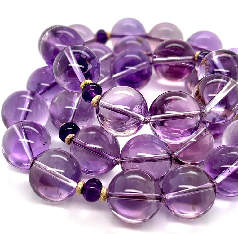 Round Amethyst Bead and Yellow Gold Accented Necklace For Sale at 1stDibs