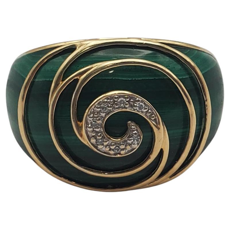 14Y Spectacular Malachite and Diamond Swirl Ring For Sale at 1stDibs