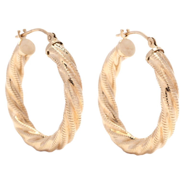 14Y Textured Fancy Twist Hoops For Sale at 1stDibs