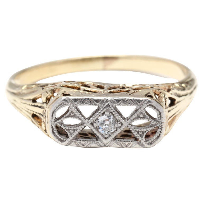 filigraner Edwardianischer Filigran-Ring mit Diamanten im Used-Stil ...
