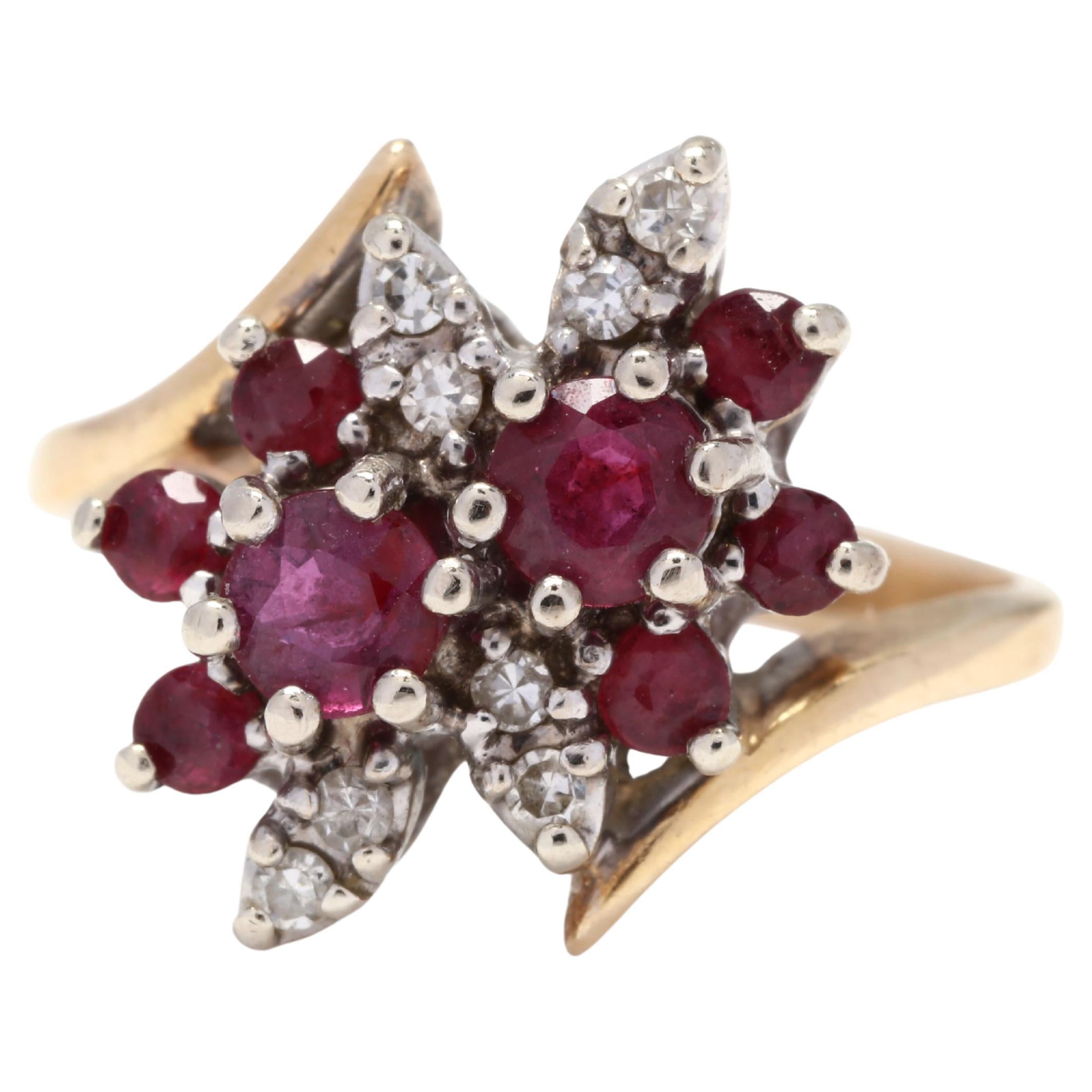 Estate Ruby Round and White Diamond Round Pave Bypass Ring For Sale at ...
