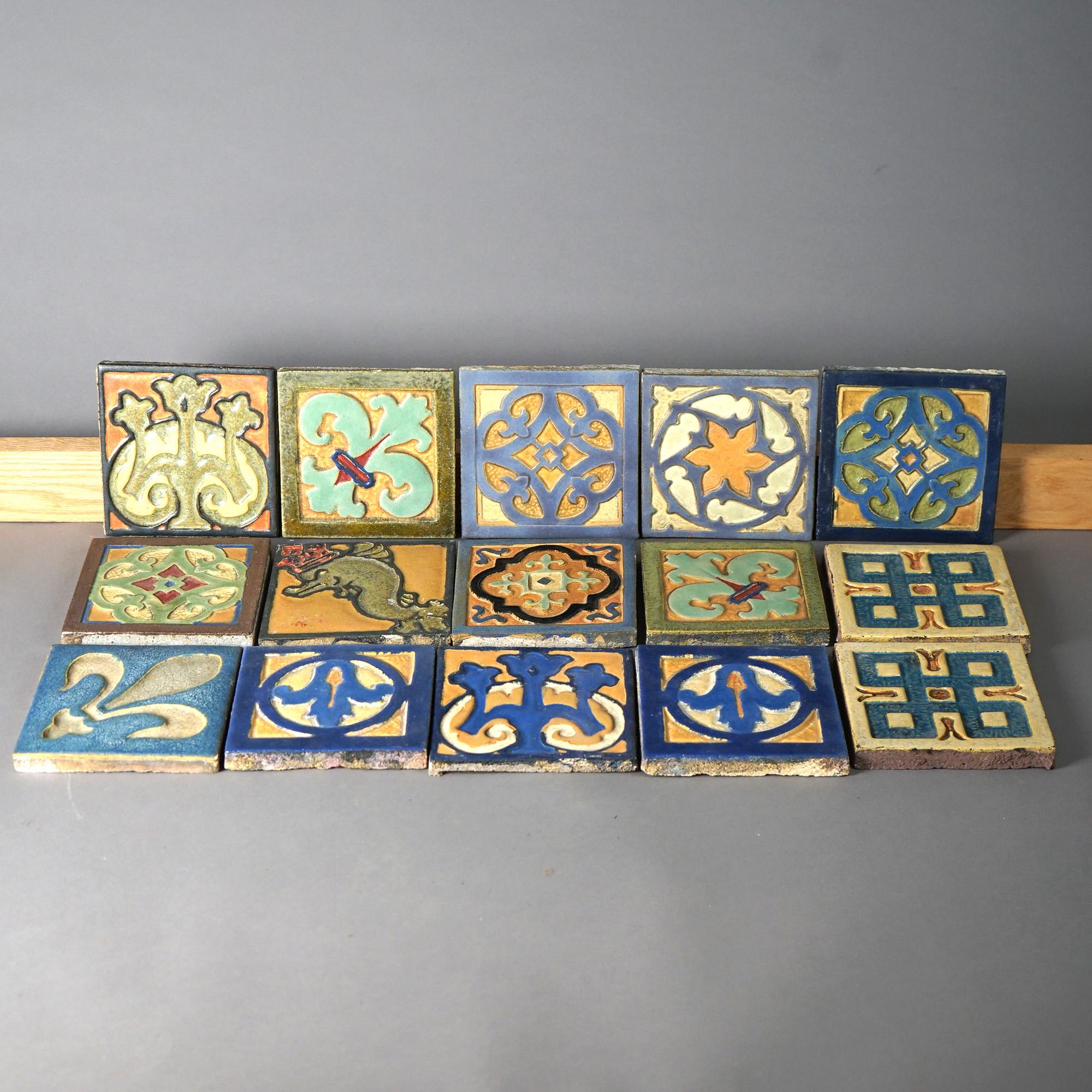15 Antique Arts and Crafts Art Pottery Wheatley and Faience Tile C Wall ...
