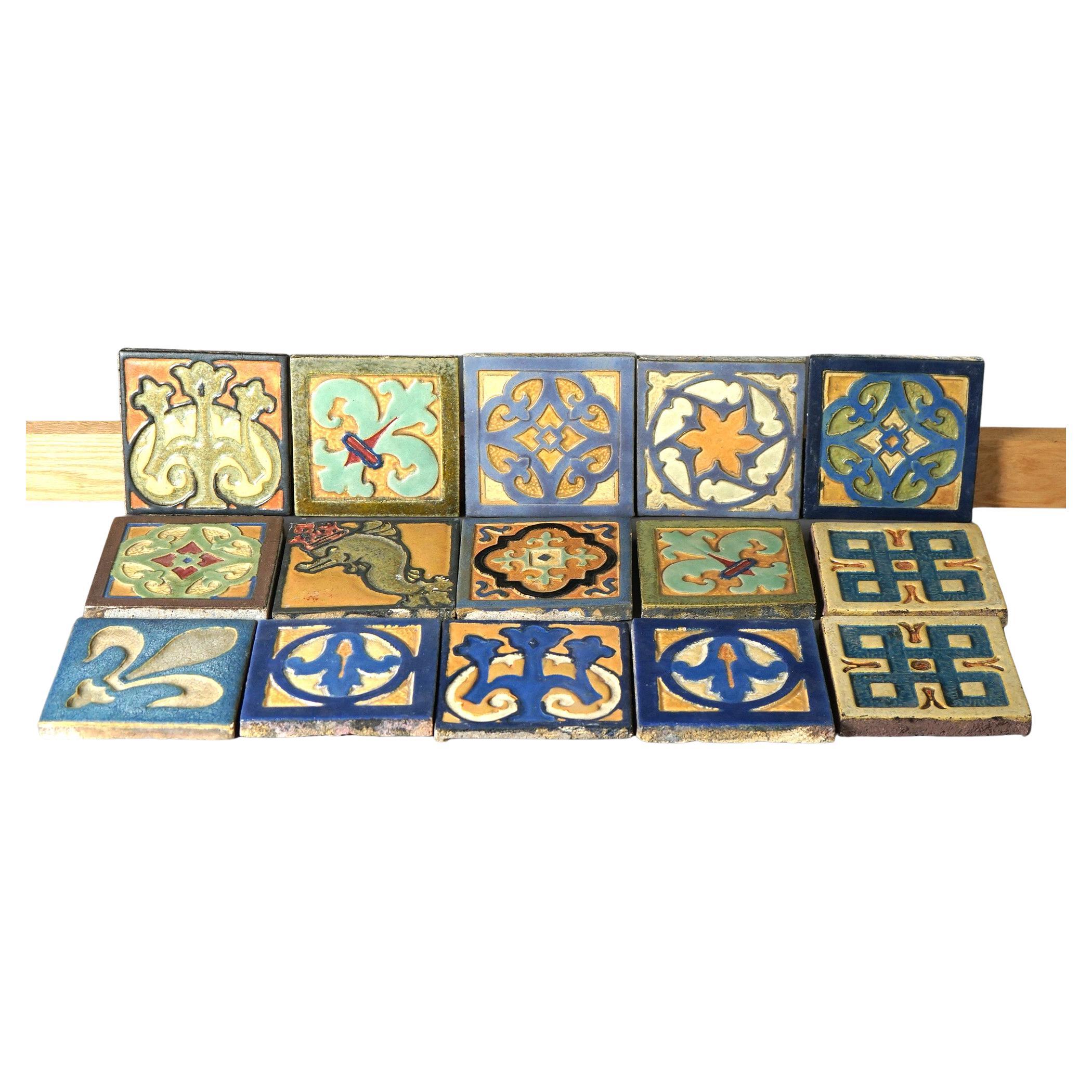 15 Antique Arts and Crafts Art Pottery Wheatley and Faience Tile C Wall ...