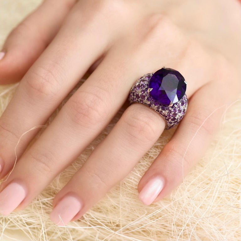 15 Carat Brazilian Purple Amethyst Diamonds 14 Karat White Gold ...