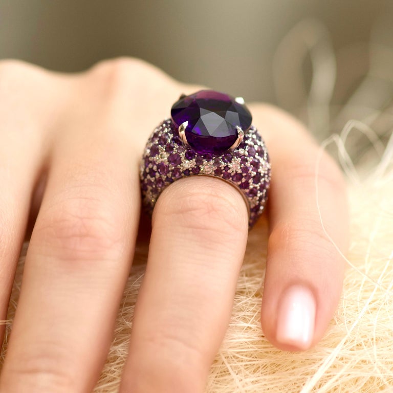 15 Carat Brazilian Purple Amethyst Diamonds 14 Karat White Gold ...