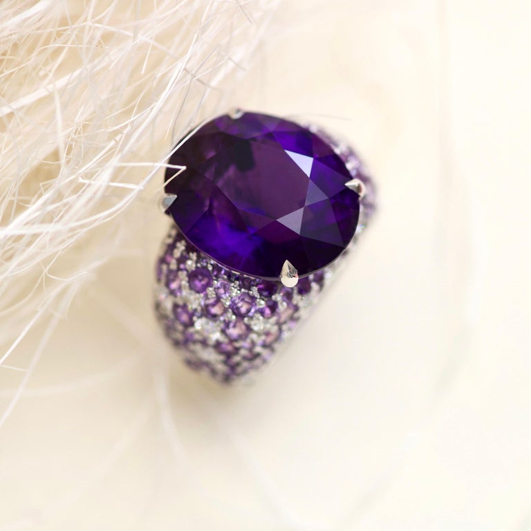 15 Carat Brazilian Purple Amethyst Diamonds 14 Karat White Gold ...