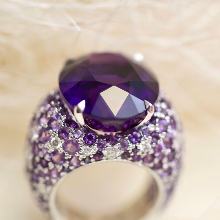15 Carat Brazilian Purple Amethyst Diamonds 14 Karat White Gold ...