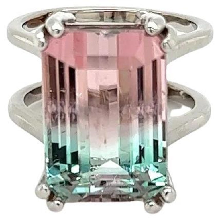 15 Carat Emerald Cut Bi-Color Tourmaline Solitaire Gold Vintage ...