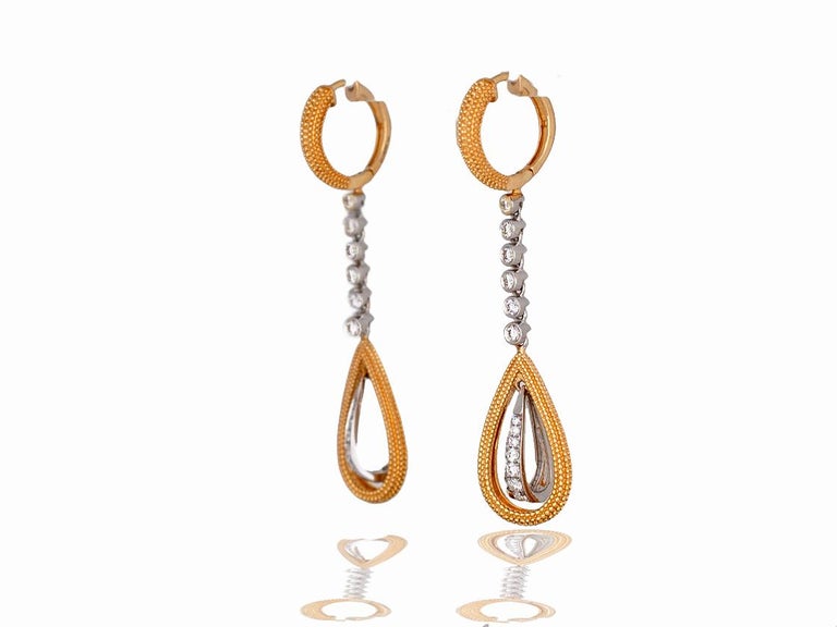Drop, 1.5 Ct Brilliant 2-Tone Gold, Diamond Dangle 18Kt Earrings For ...