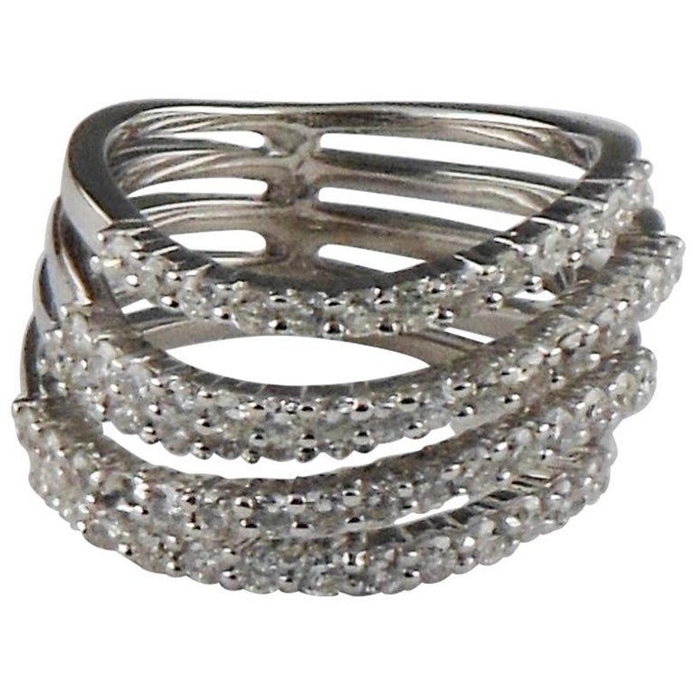 1.5 Carat Round Diamond Pave Wave Band Ring in White Gold For Sale at ...