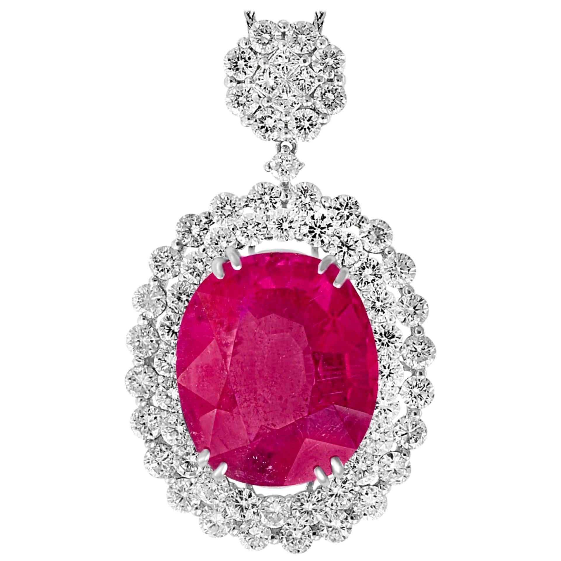 15 Carat Round Shape Pink Tourmaline and 4Ct Diamond Pendant Necklace ...