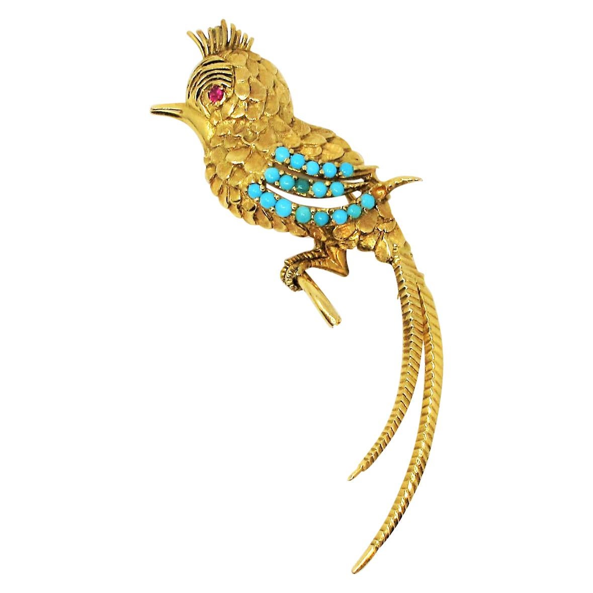 18 Carat Yellow Gold Crab Brooch Lapel Pin with Diamonds and Ruby Eyes ...