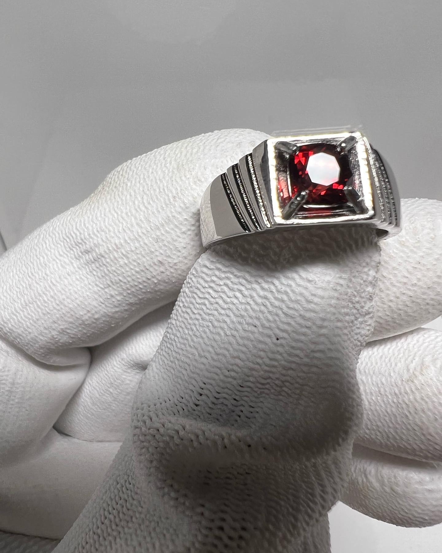 1.5 Carat Vivid Red Spinel Mens Silver Ring For Sale at 1stDibs | mens ...