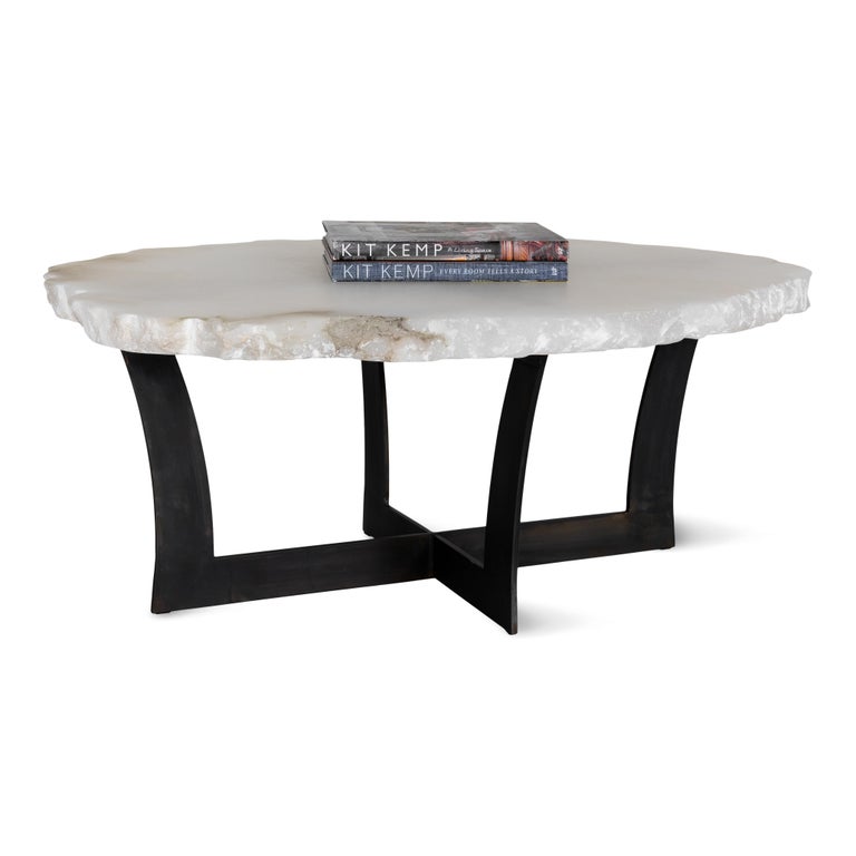 Height Italian Alabaster Slab on Steel Base Coffee Table For Sale at ...