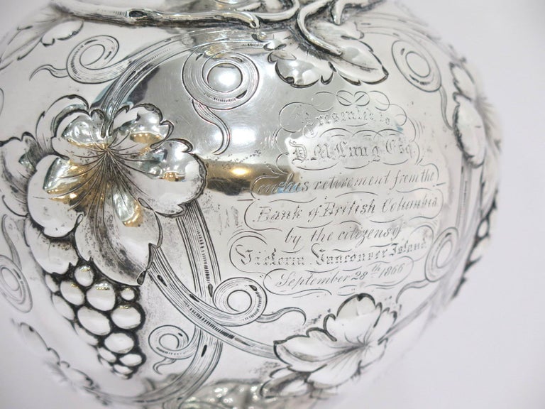 Coin Silver George Ladd Antique c. 1866 Grapevine Repousse Ewer For ...