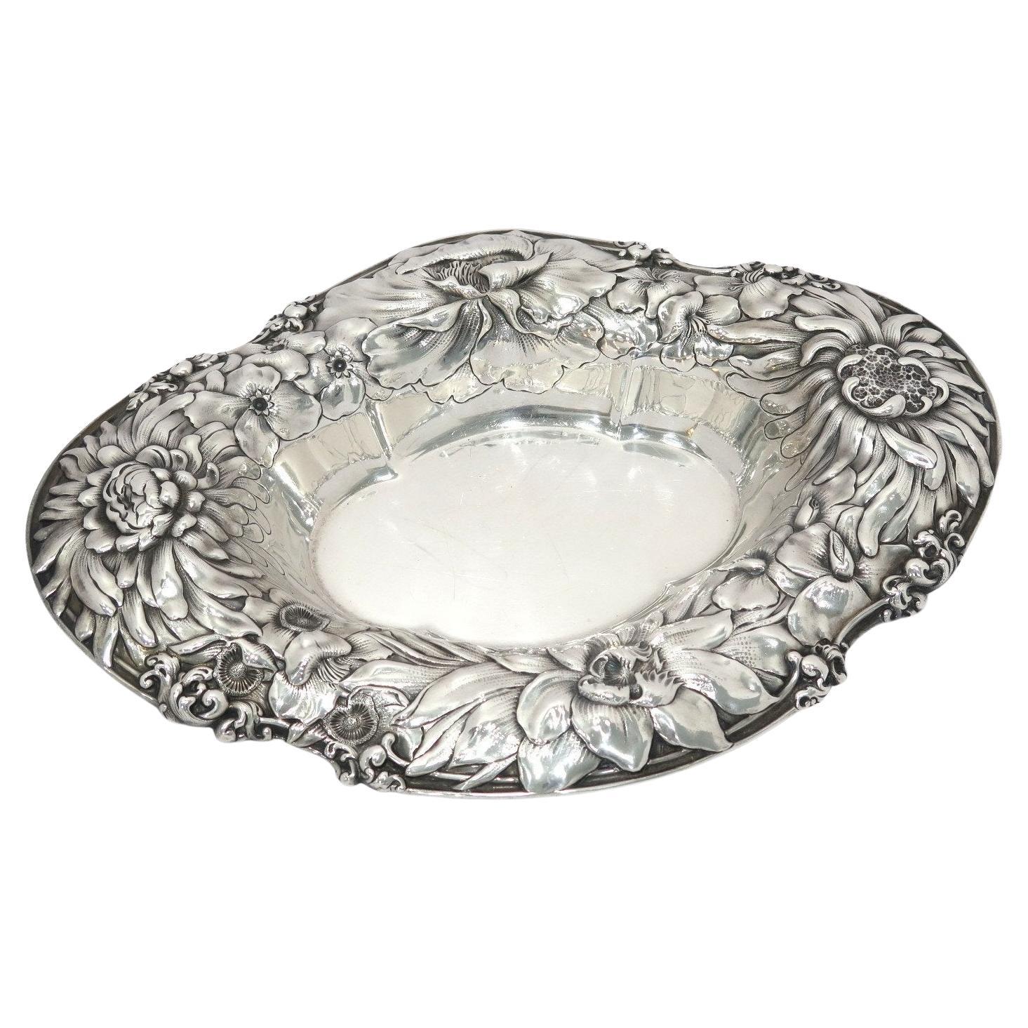 Sterling Silver Gorham Antique Poppy Flower Oval Centerpiece Bowl For Sale at 1stDibs