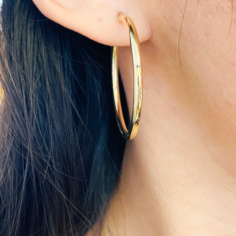 Hoops in 14k Yellow Gold, Lightweight For Sale at 1stDibs