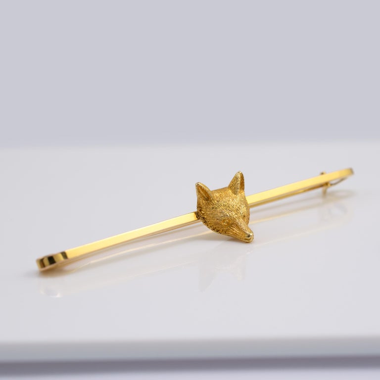 15 Karat Gold Fox Head Bar Brooch Complete with Antique Box, circa 1920 ...