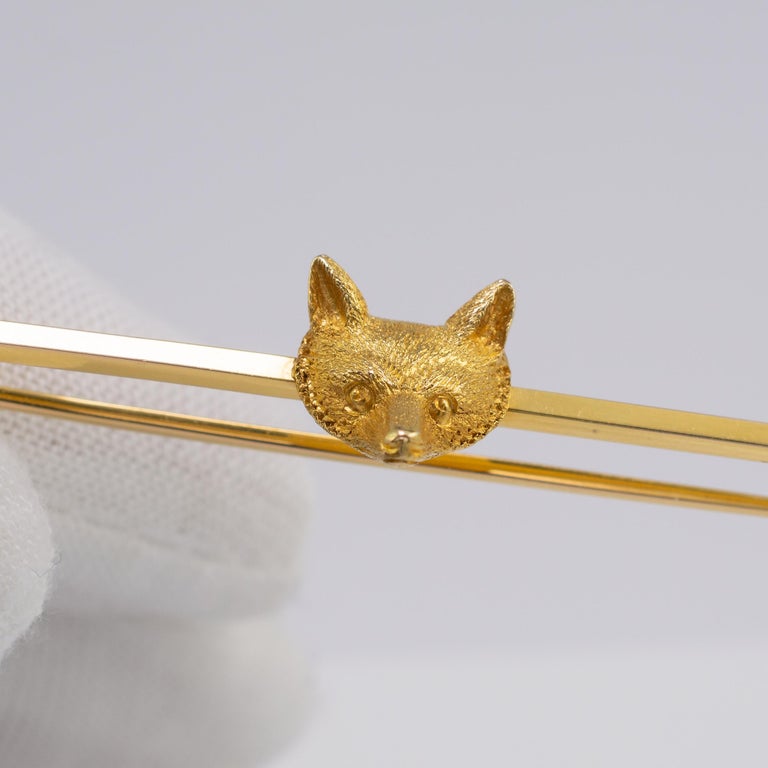 15 Karat Gold Fox Head Bar Brooch Complete with Antique Box, circa 1920 ...