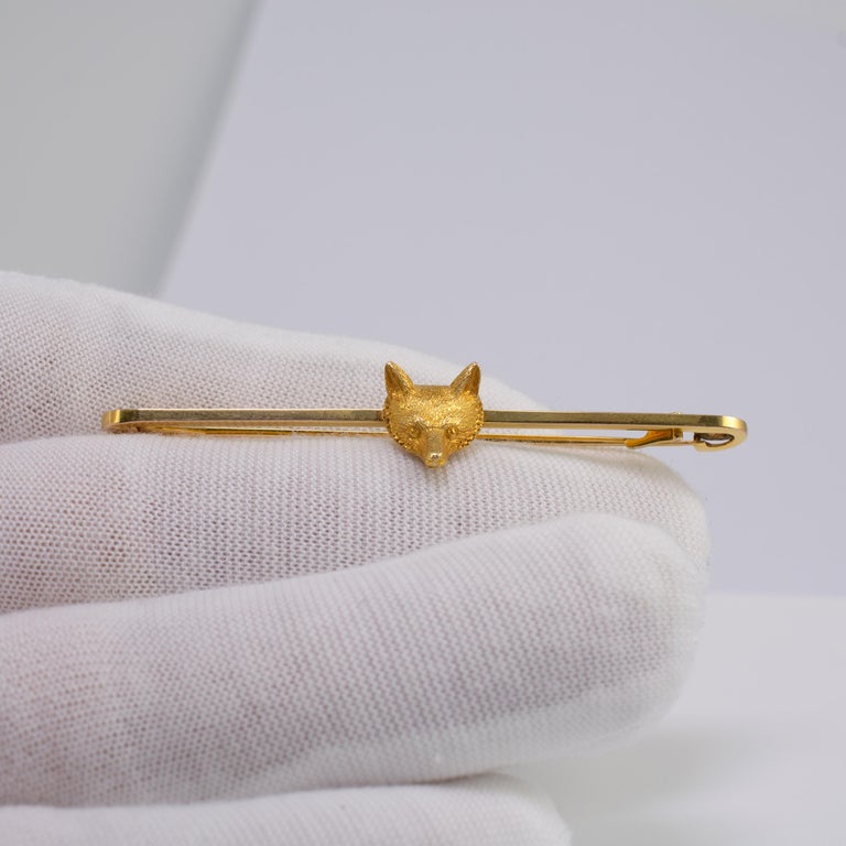 15 Karat Gold Fox Head Bar Brooch Complete with Antique Box, circa 1920 ...