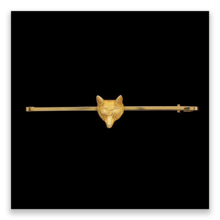 15 Karat Gold Fox Head Bar Brooch Complete with Antique Box, circa 1920 ...