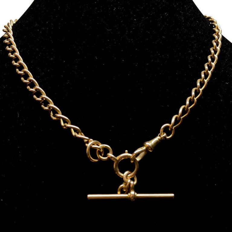 15 Karat Yellow Gold English Fob Curb Link Chain Necklace at 1stDibs