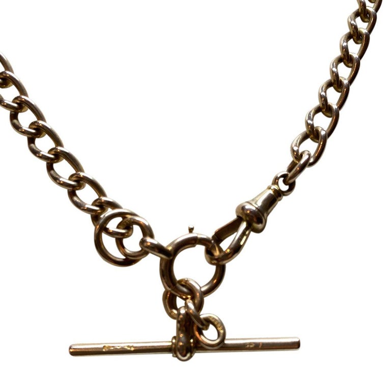 15 Karat Yellow Gold English Fob Curb Link Chain Necklace at 1stDibs