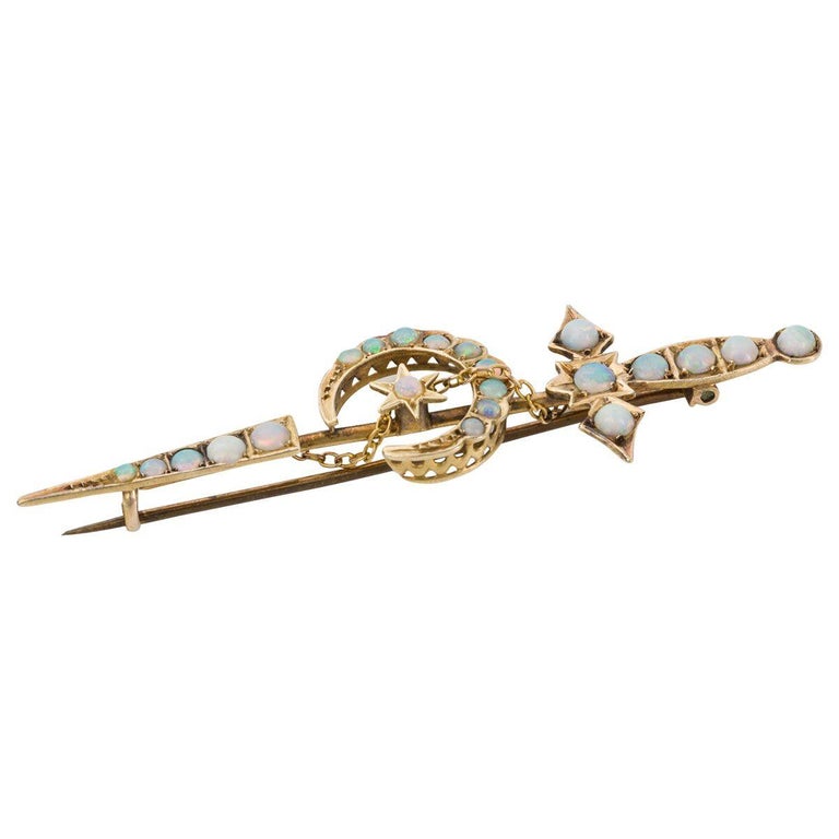 15 Karat Yellow Gold Opal Sword Brooch at 1stDibs
