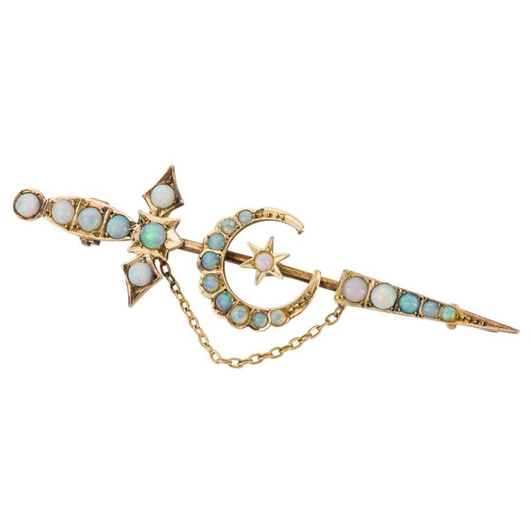 15 Karat Yellow Gold Opal Sword Brooch at 1stDibs