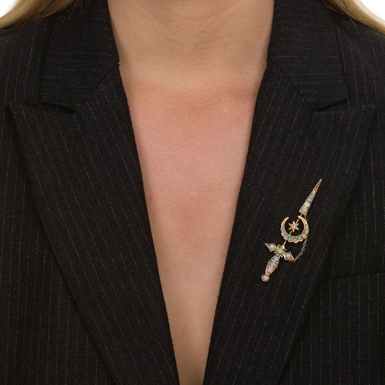 15 Karat Yellow Gold Opal Sword Brooch at 1stDibs