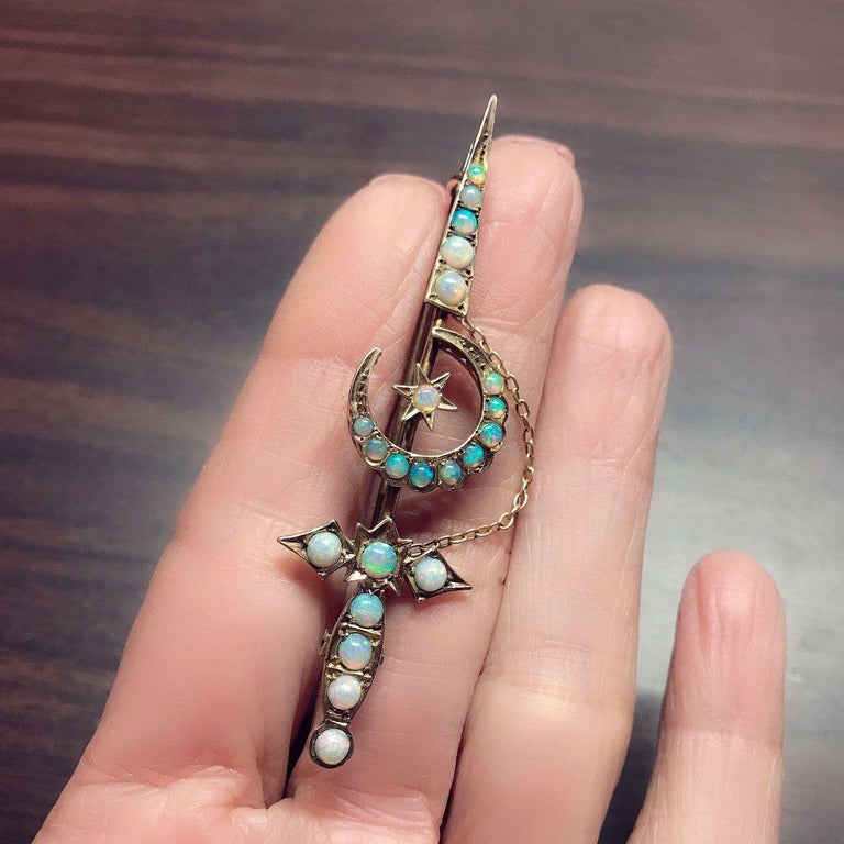 15 Karat Yellow Gold Opal Sword Brooch at 1stDibs