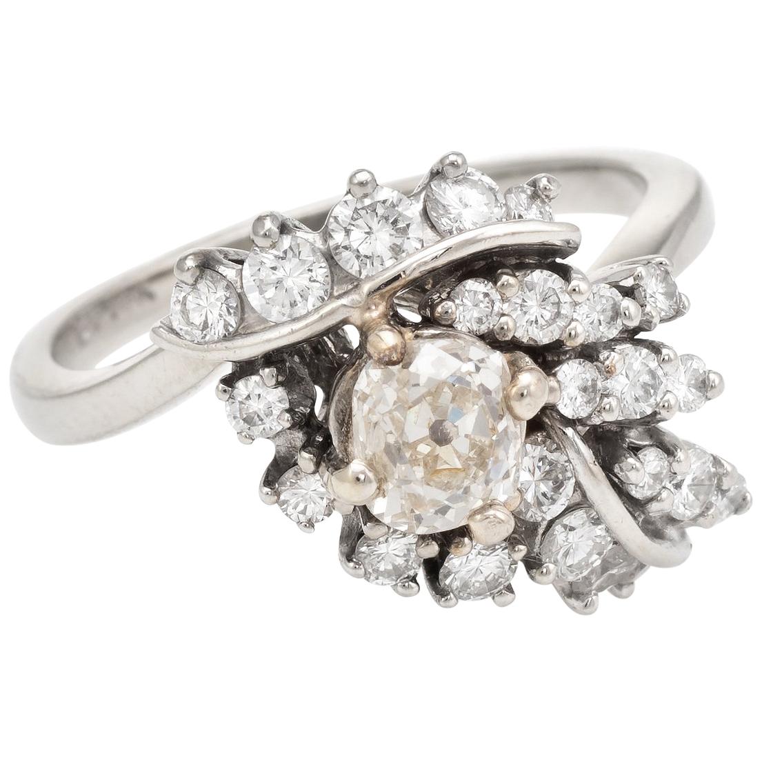 30 Carat Aquamarine Diamond Ring 14 Karat Gold Vintage Large Cocktail ...