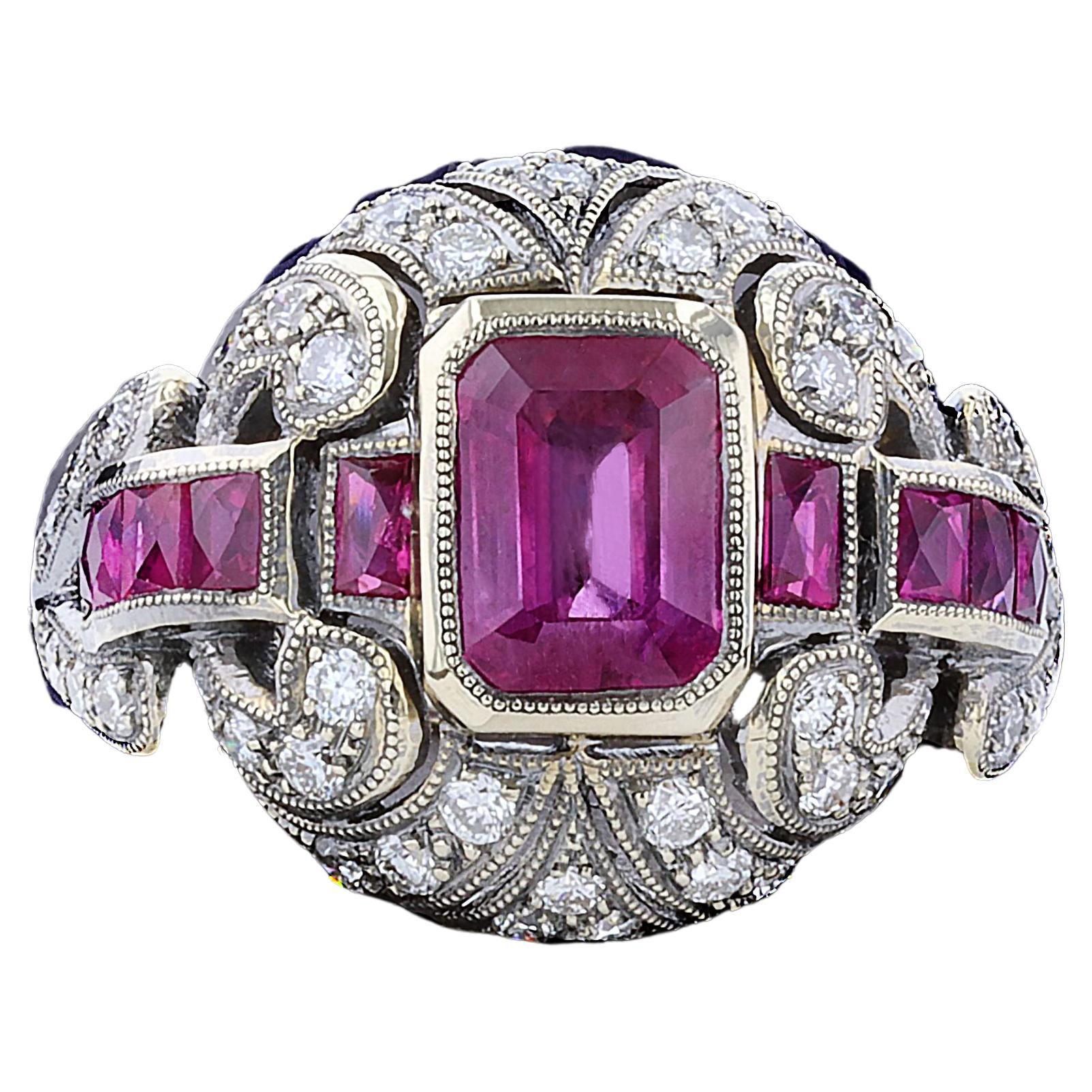 Emerald Cut Natural Pink Ruby Ring For Sale at 1stDibs