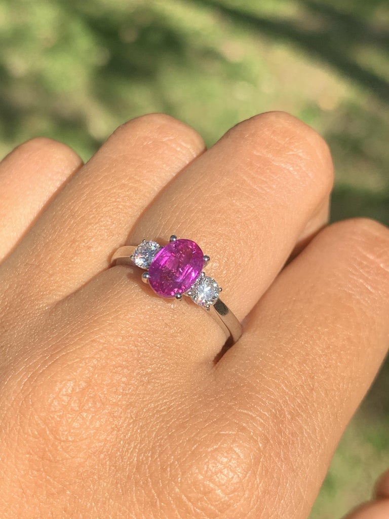 1.50 Carat No-Heat Mozambique Pink Ruby and Diamond Three Stone Trilogy ...