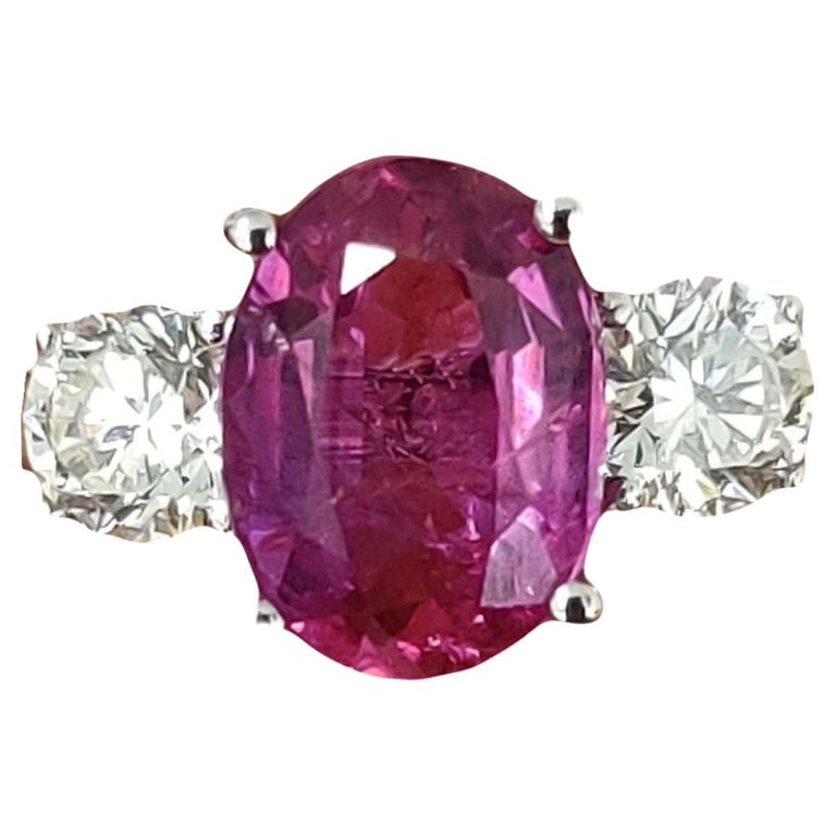 1.50 Carat No-Heat Mozambique Pink Ruby and Diamond Three Stone Trilogy ...
