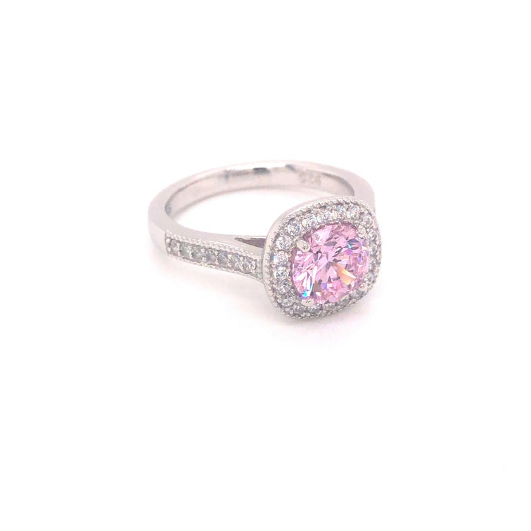 1.50 Carat Pink Cubic Zirconia Sterling Silver Erin Classic Halo ...