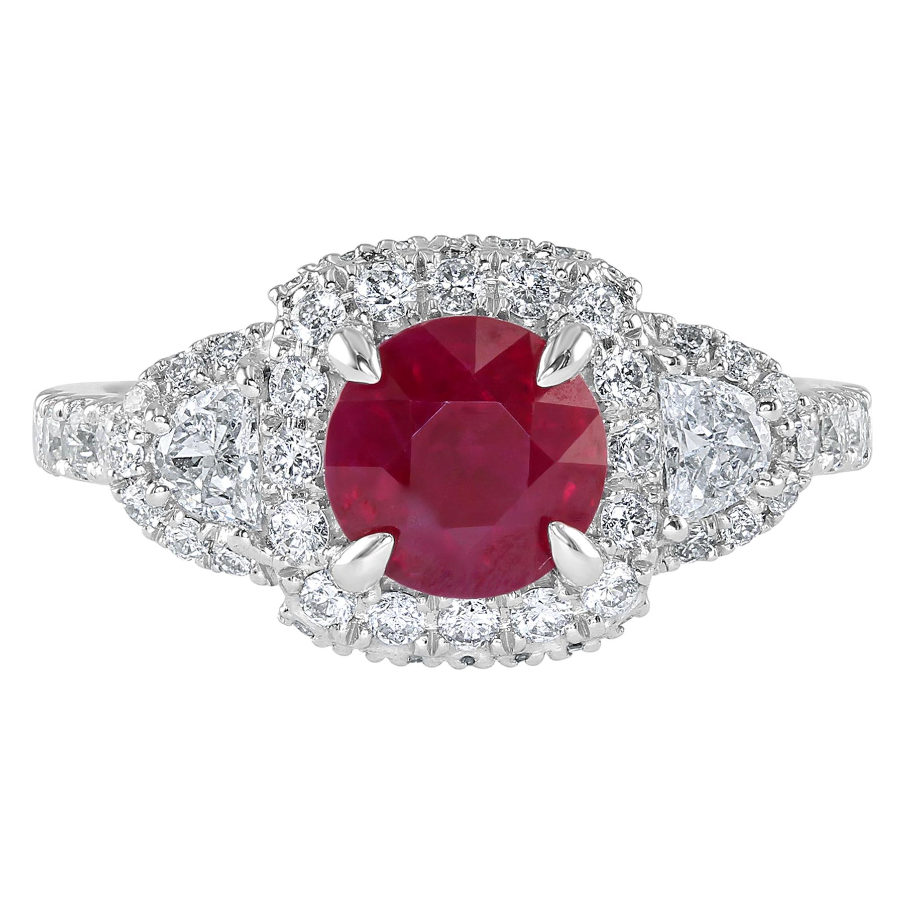 1.07 Carat Ruby Diamond White Gold Three-Stone Engagement Ring For Sale ...