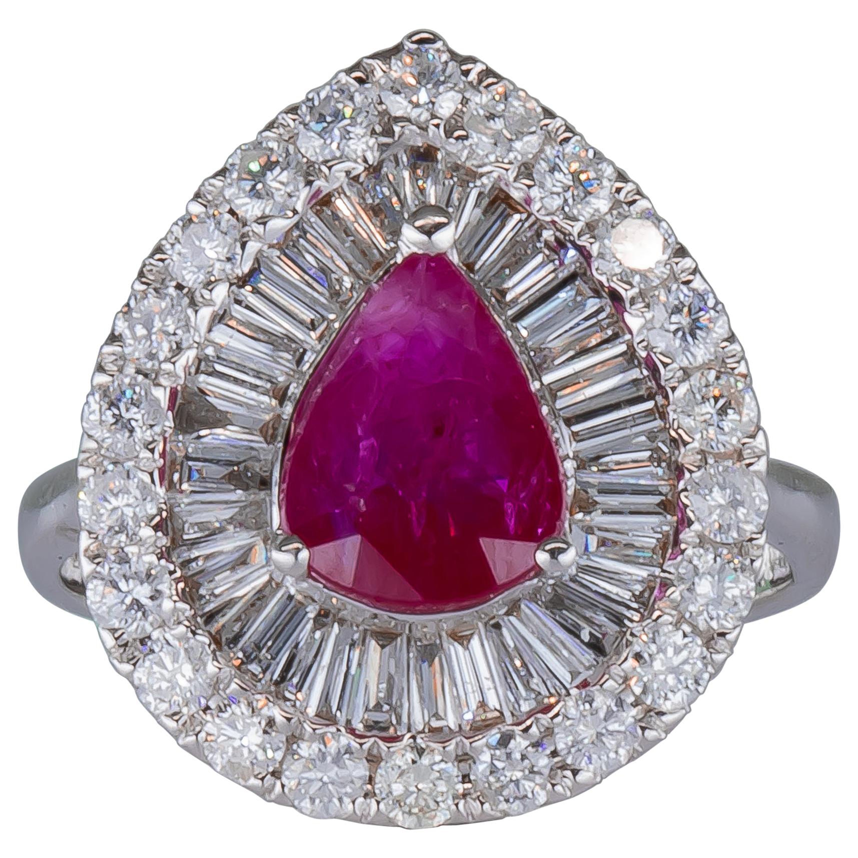Natural Ruby and Diamond Ballerina Gold Ring Approximate 1.50 Carat ...