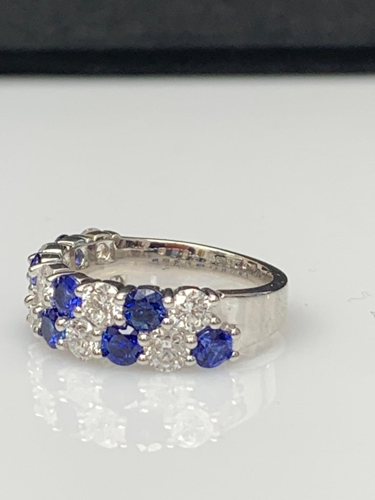 1.50 Ct Blue Sapphire and Diamond Double Row ZicZac Band Ring 14K White ...