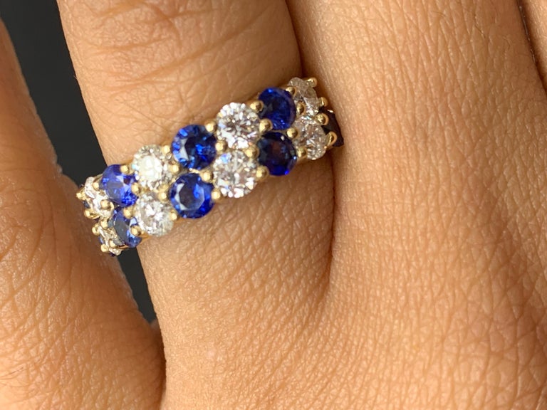 1.50 Ct Blue Sapphire and Diamond Double Row ZicZac Band Ring 14K ...