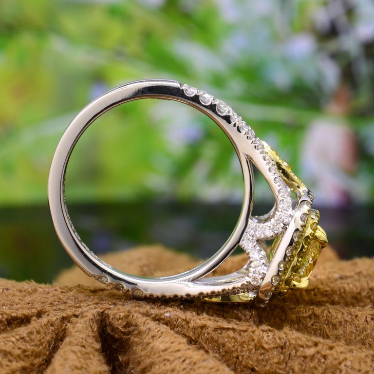 1.50ct. Canary Fancy Yellow Cushion Double Halo Diamond Ring SI1 GIA ...
