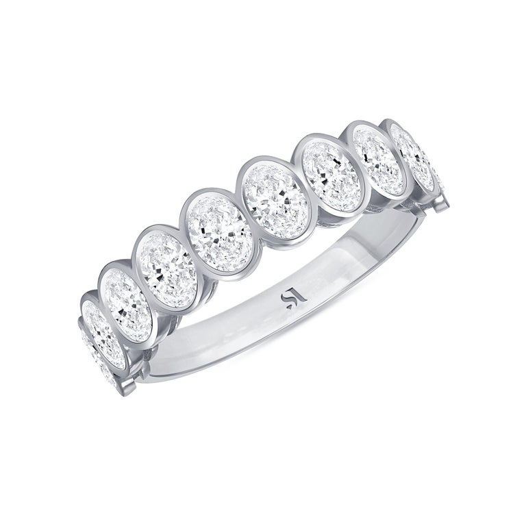 1.50 Tcw Oval Diamond Bezel Set Halfway Band 18k Gold Band, Natural ...