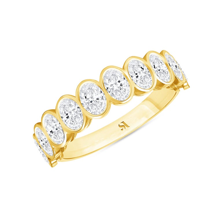 1.50 Tcw Oval Diamond Bezel Set Halfway Band 18k Gold Band, Natural ...